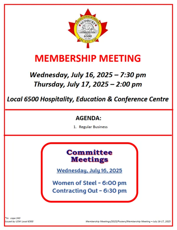 July 2025 Membership Meeting | USW Local 6500